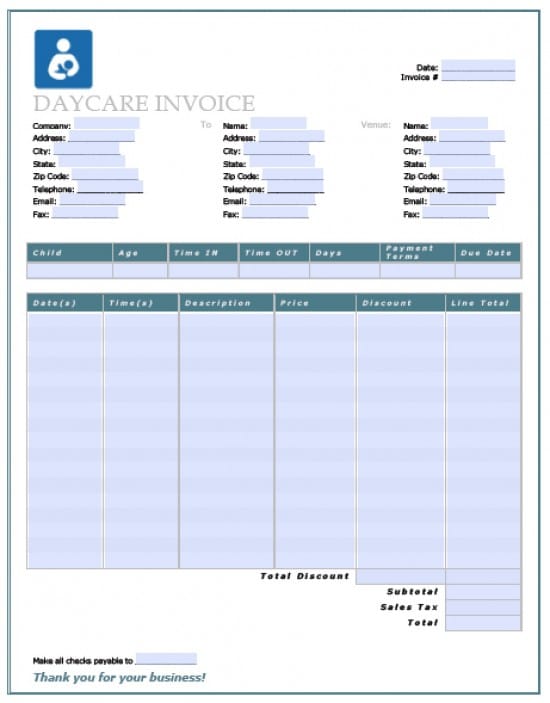 Child Care Invoice Template - Invoice Template