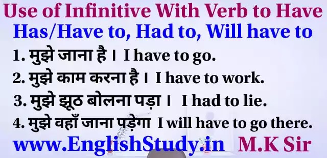 Use of Has to, Have to, Had to, Will have to [Infinitive with verb to have]
