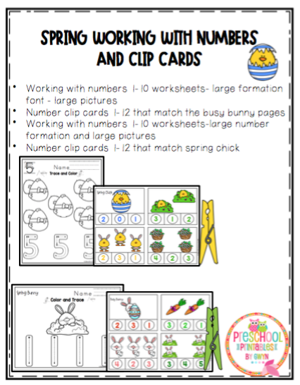 Spring Working with Numbers & Clip Cards ~ Preschool Printables