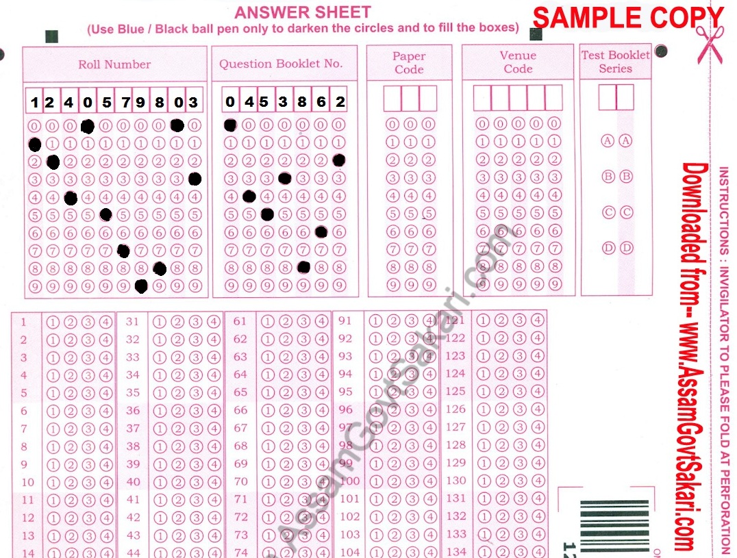 How to Fill up Assam TET OMR Answer Sheet- Precautions before Exam ~ AssamGovtSakari.com ...