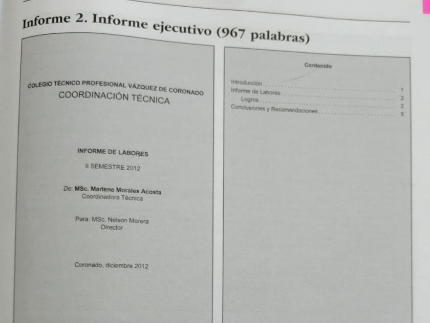 DESTREZAS UNDECIMO: EJEMPLOS DE INFORME