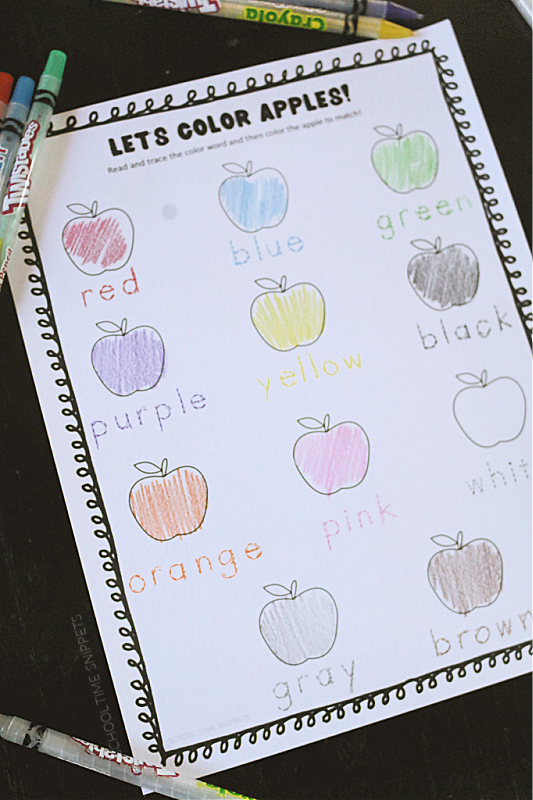 Apple Color Words Printable | School Time Snippets