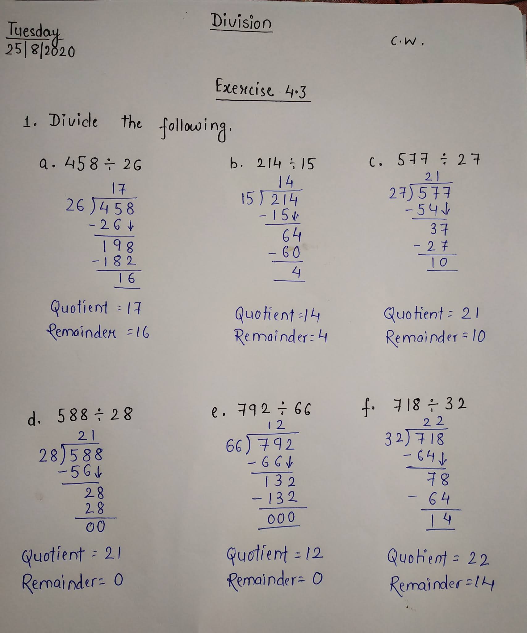 PIS BARODA STD-4: Math, Division