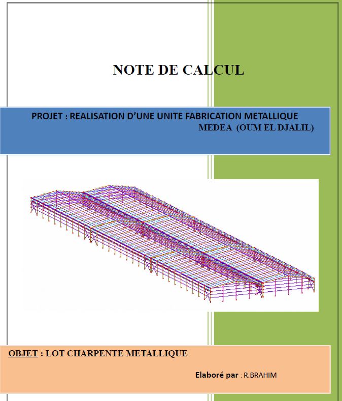 Note de Calcul Réalisation d'une unité fabrication métallique - Un site ...