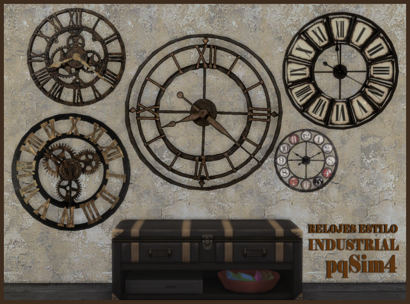 Relojes de Pared. Industrial Style Sims 4 Custom Content.
