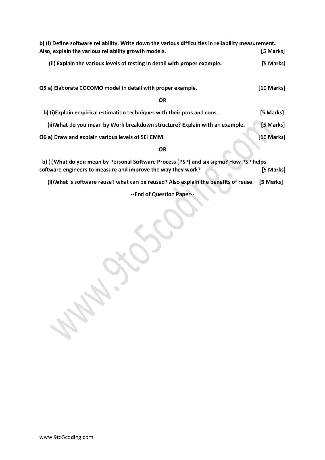 SOFTWARE ENGINEERING | CSE320 | QUESTION PAPER | END TERM PAPER