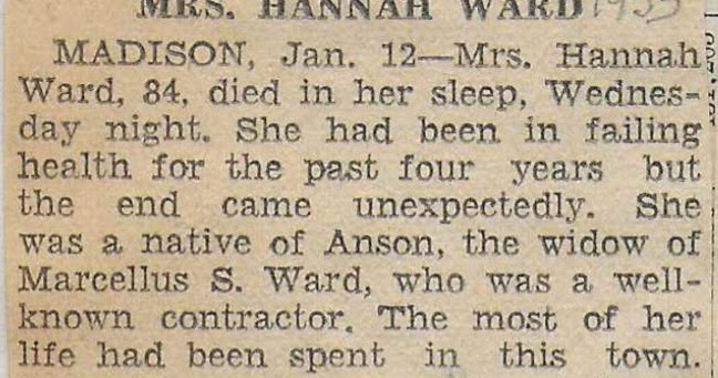 Heirlooms Reunited: 1933 Obituary of Mrs. Hannah W. (Maxwell) Ward ... Heirlooms Reunited: 1933 Obituary of Mrs. Hannah W. (Maxwell) Ward ...