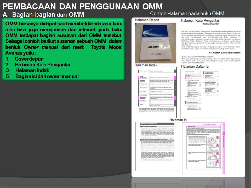 BELAJAR OTOMOTIF: DASAR PENGGUNAAN OMM, SERVIS MANUAL, DAN PART BOOK