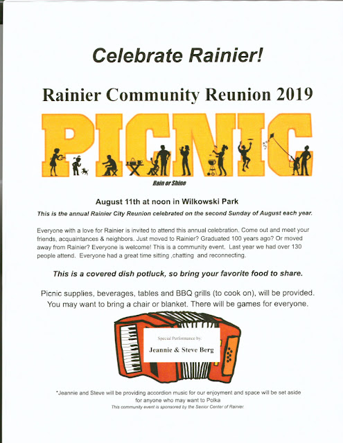Senior Center of Rainier News: Community Reunion BBQ Senior Center of Rainier News: Community Reunion BBQ