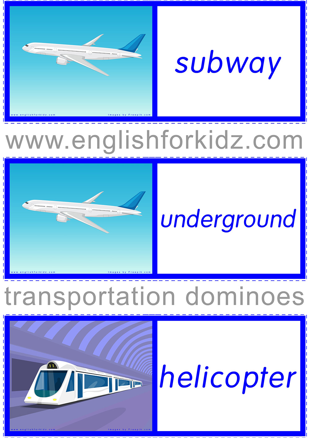 Printable Transportation Dominoes
