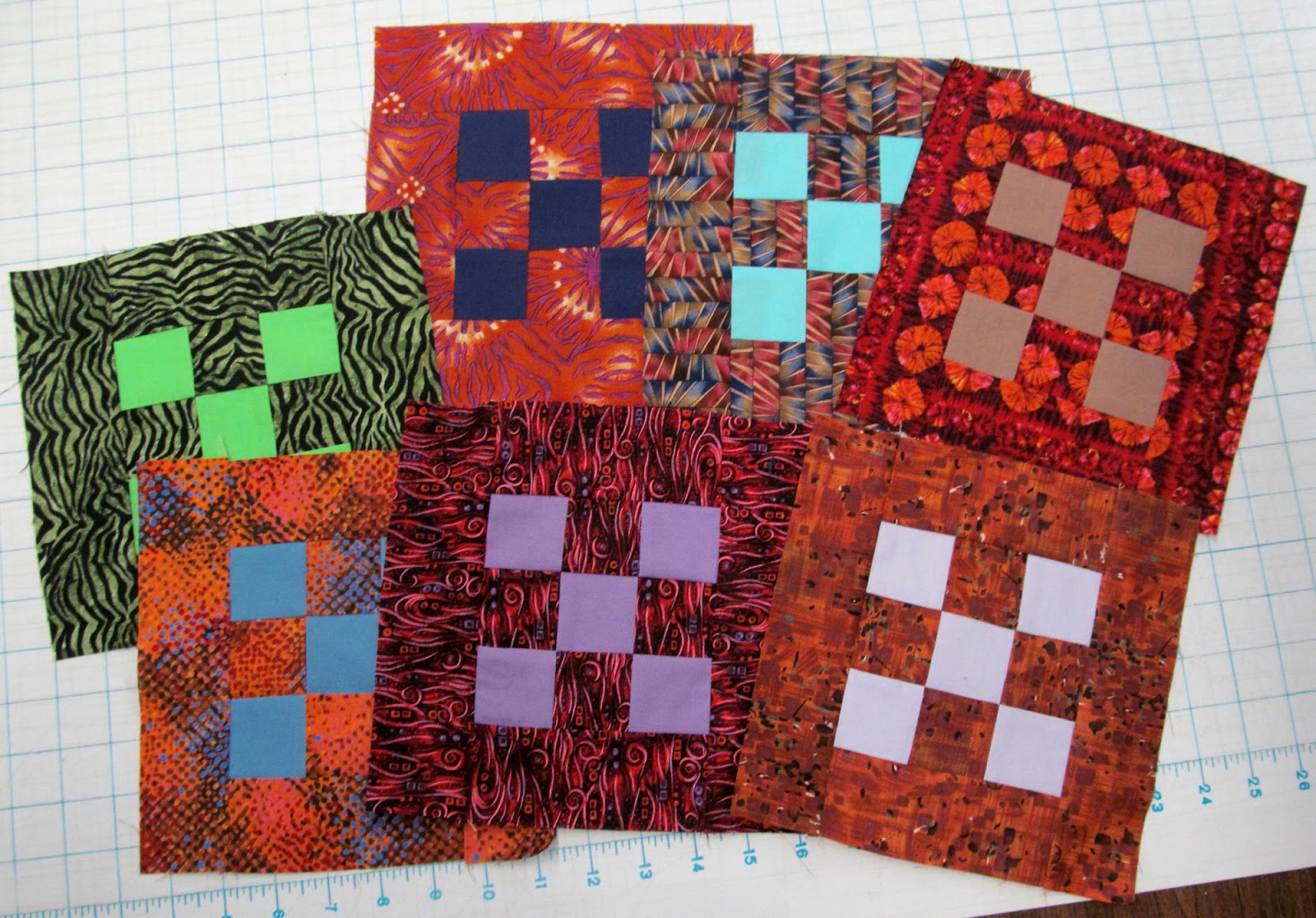 Exuberant Color : More framed 9 patch blocks, almost there..............