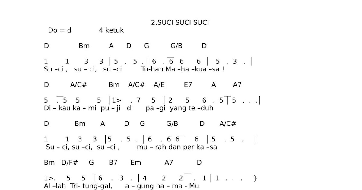 chord kidung jemaat : chord dan notasi kj 2. SUCI SUCI SUCI