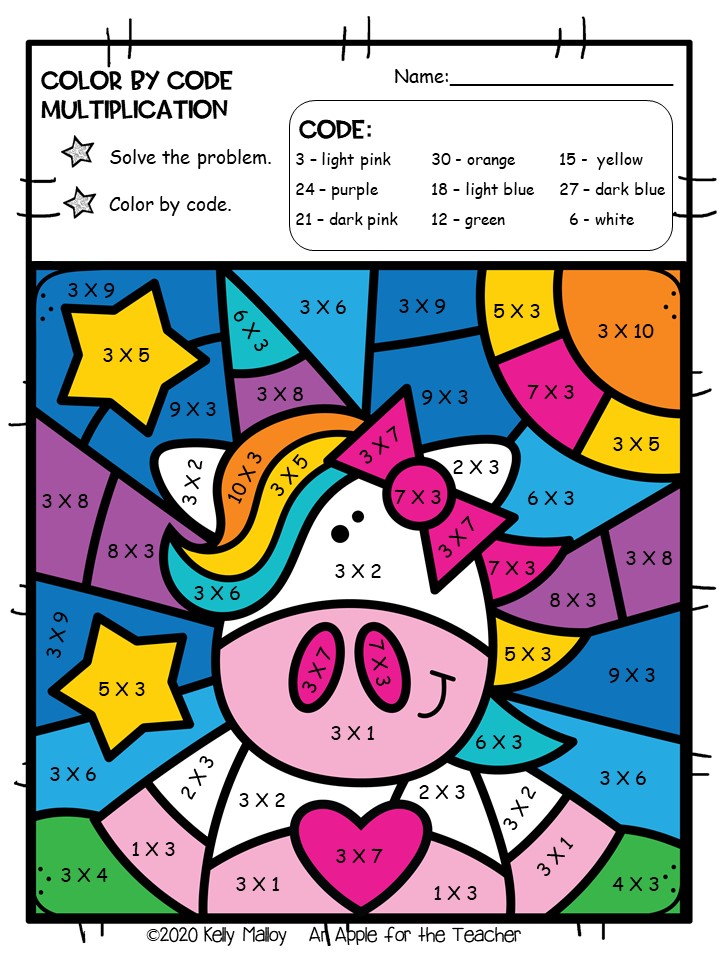 An Apple For The Teacher: Unicorn Color By Number