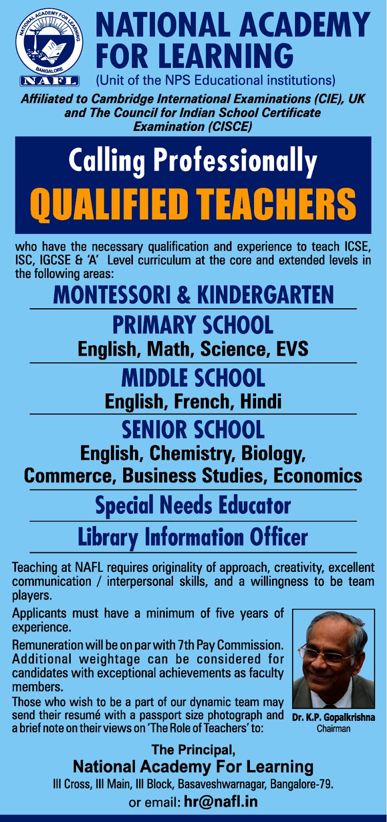 National Academy for Learning, Bangalore