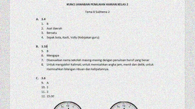 Soal Penilaian Harian Kelas 2 Tema 8 Subtema 2 dan Kunci Jawaban - SekolahDasar.Net