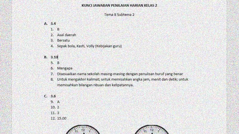 Soal Penilaian Harian Kelas 2 Tema 8 Subtema 2 dan Kunci Jawaban - SekolahDasar.Net