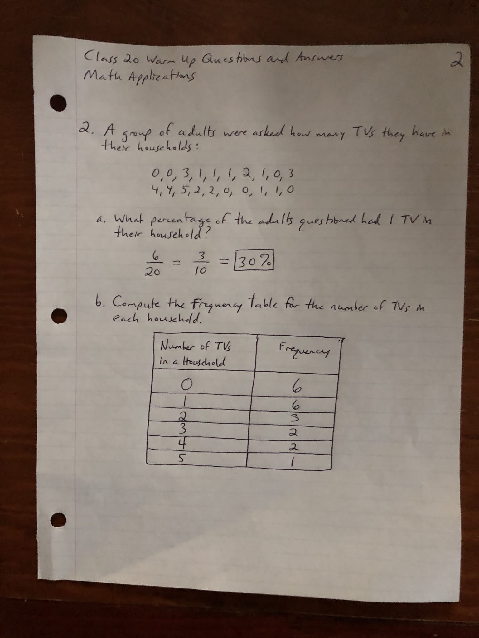 Professor Frank’s Math Blog: Class 20 Warm Up Questions and Answers