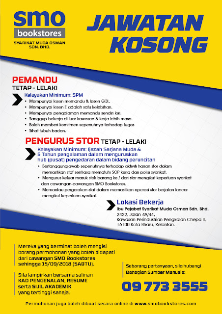 jmc kota bharu: Jawatan Kosong Di Syarikat Muda Osman (SMO Bookstores)