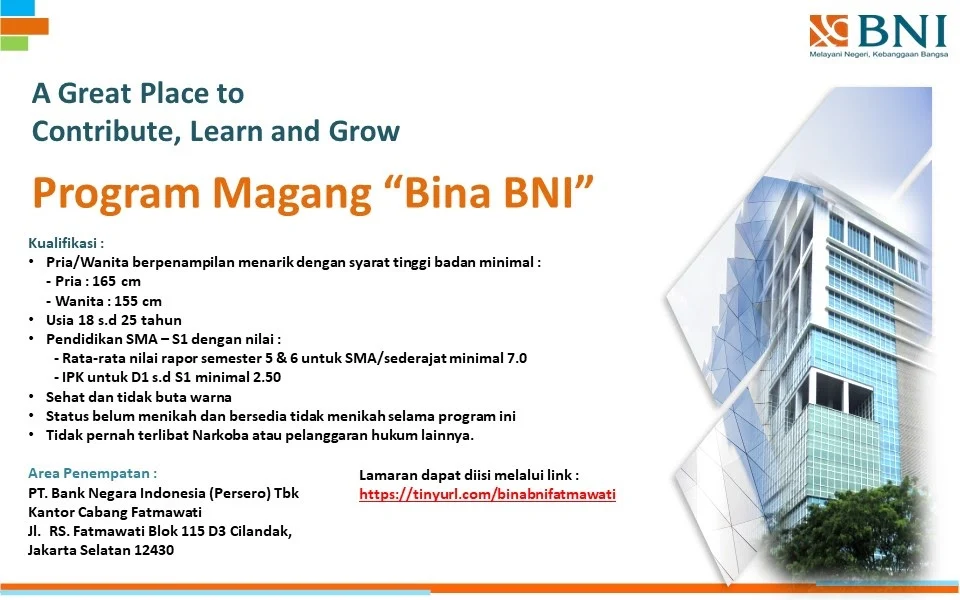 Lowongan Kerja Bina Bni Bank Negara Indonesia Persero Tingkat Sma Smk