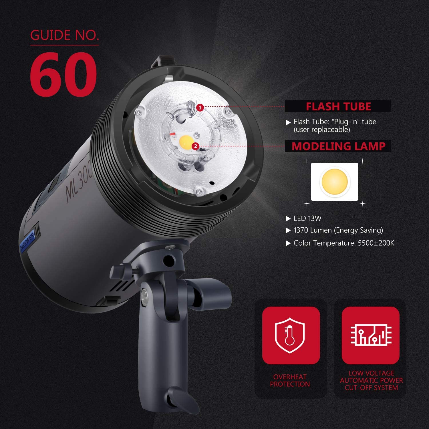 Neewer ML300 300W GN60 Outdoor Studio Flash Strobe Li-ion Battery ...
