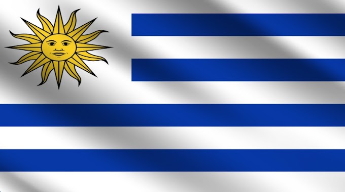 Which country among these has a sun on it's flag with blue stripes?