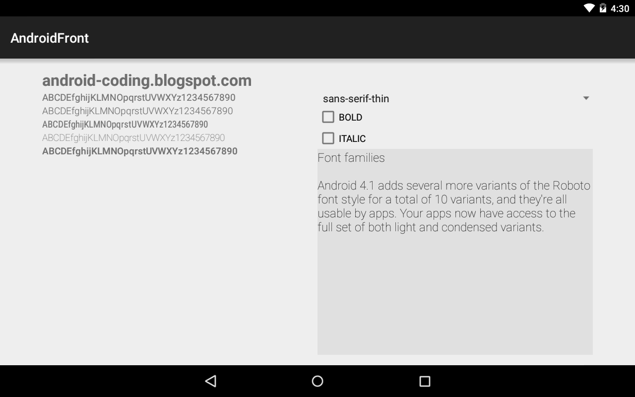 app android code: Android coding example to Set fontFamily app android code: Android coding example to Set fontFamily
