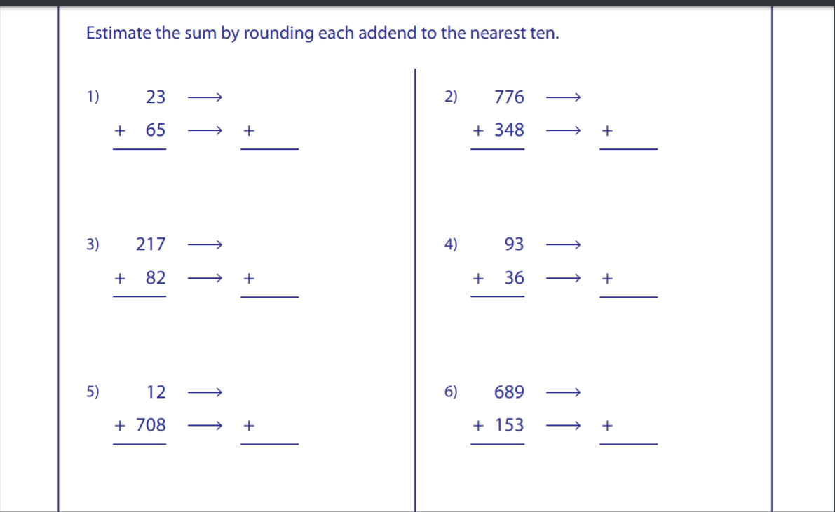 Estimation of whole number addition and subtraction.