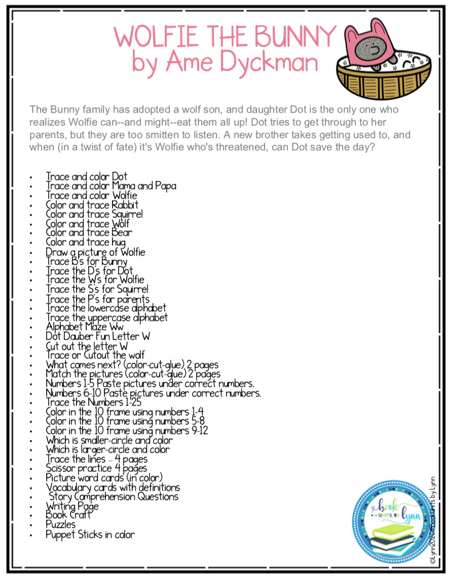 WOLFIE THE BUNNY BOOK UNIT & CRAFT ~ Book Units by Lynn