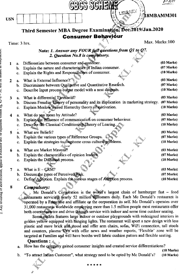 Visvesvaraya Technological University MBA (CBCS) Third Semester ...