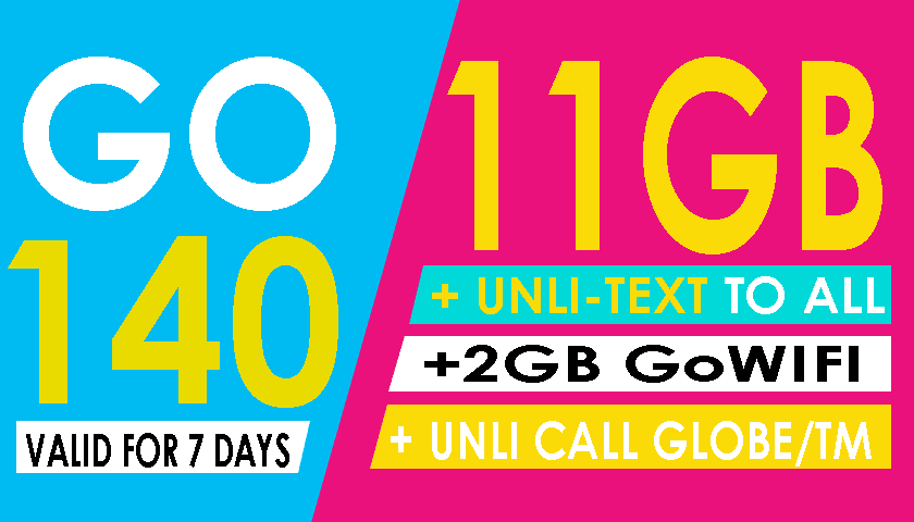 Globe Go140 - 11GB Data, Unli All-net Texts, 7 Days Unli Calls