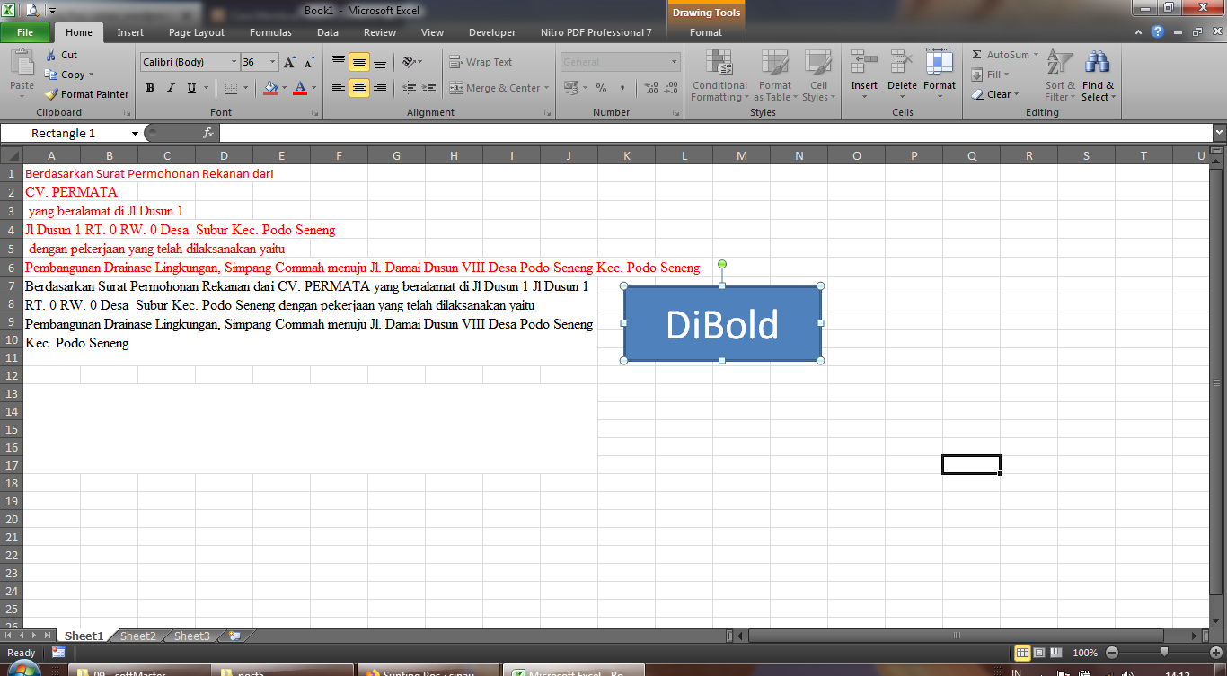 Mengubah Sebagian Text Menjadi Bold Pada Ms. Excel dengan VBA