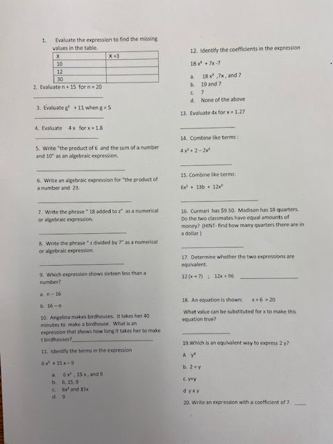 Mrs. Negron 6th Grade Math Class: Module 10 Study Guide