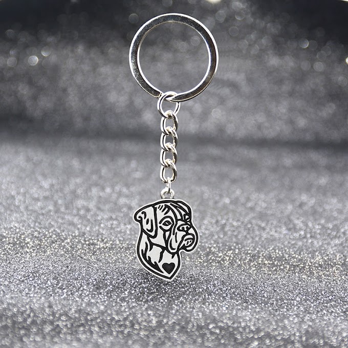 Silver Boxer Key Chains Dog Key Ring Pet Lover