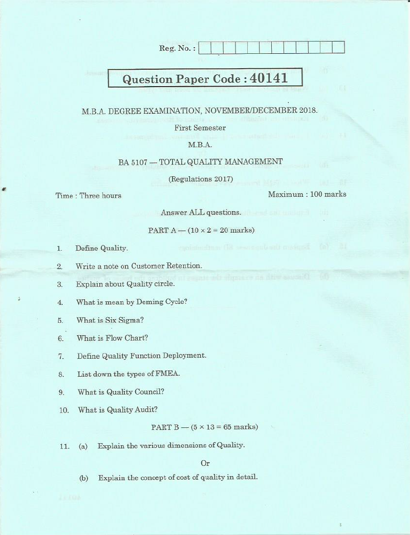 Anna University BA 5107-TOTAL QUALITY MANAGEMENT NOVEMBER/DECEMBER 2018 ...