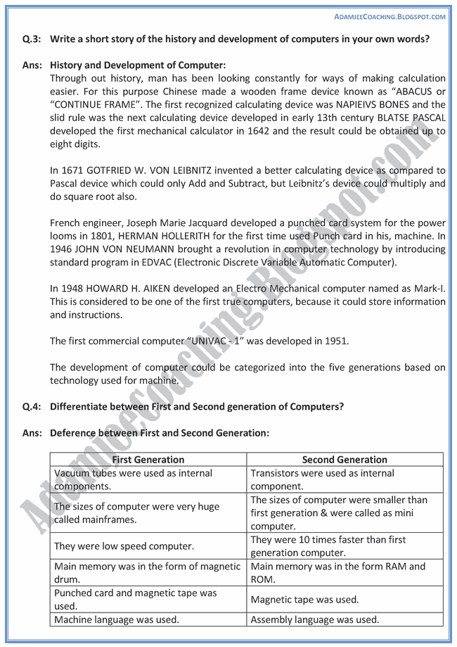 Adamjee Coaching: Introduction to Computer - Descriptive Question ...