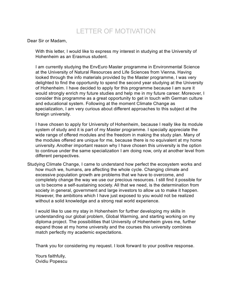 Cover Letter Erasmus ~ Resume Letter