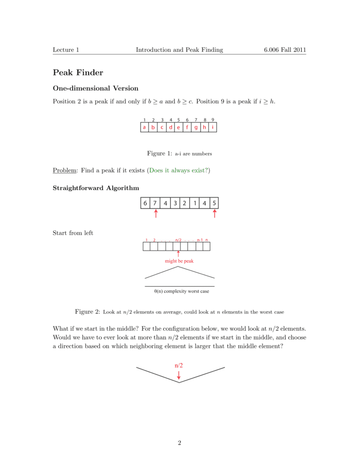 Mit Introduction To Algorithms Lecture 1 Algorithmic Thinking Peak Finding 극댓값 찾기 Review 0827