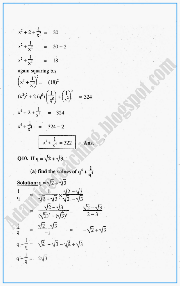 Adamjee Coaching: Exercise 2.8 - System of Real Numbers, Exponents and ...