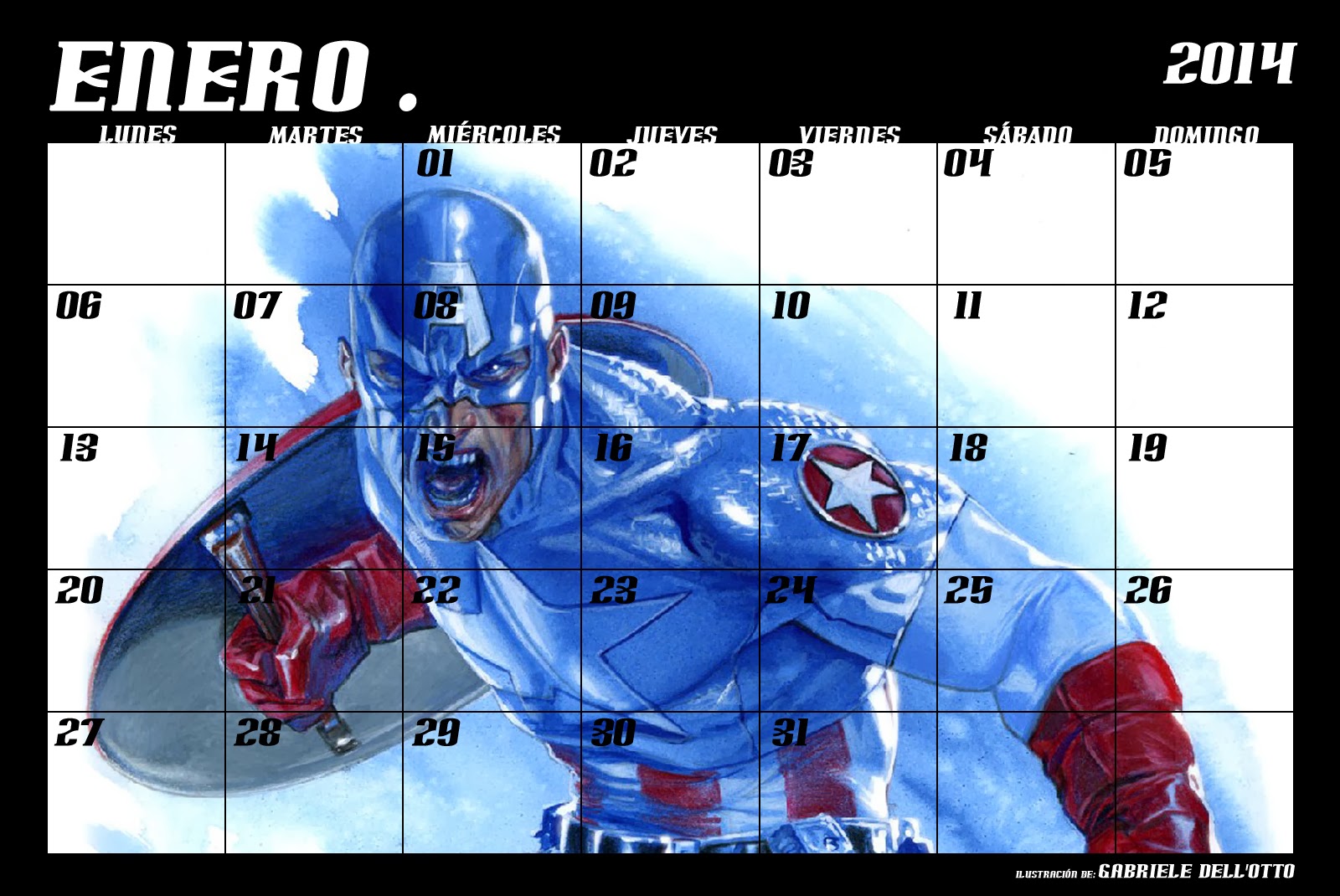 Cartas de Superheroes: Calendario Enero 2014