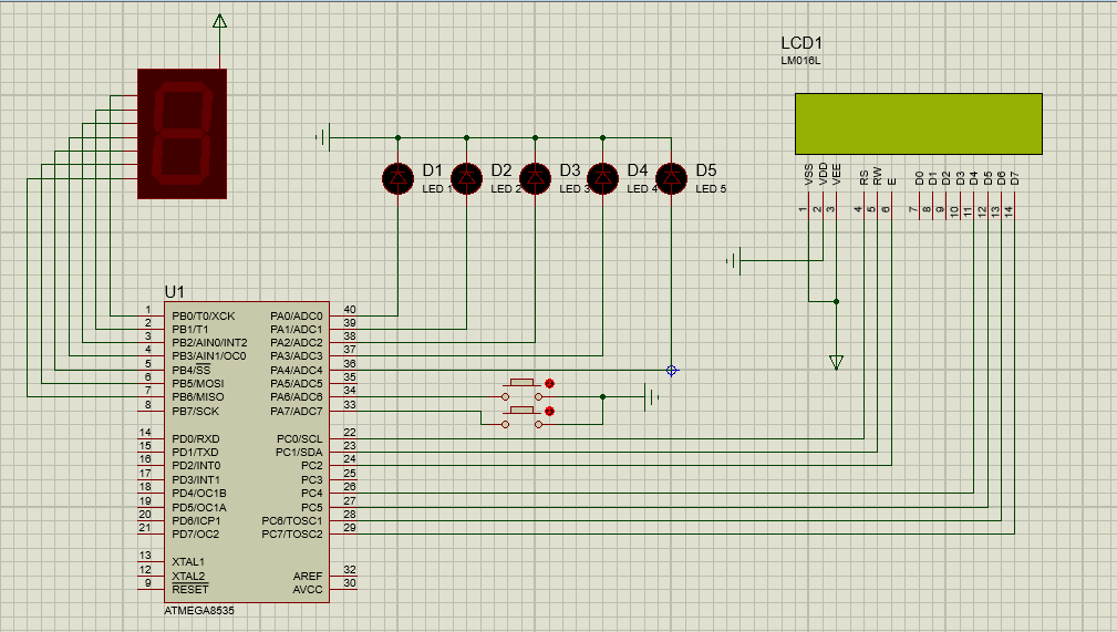 Simulasi Running LED Seven Segmen Dan LCD 16X2 Dengan Mikrocontroller ATMega 8535 Proteus Dan ...
