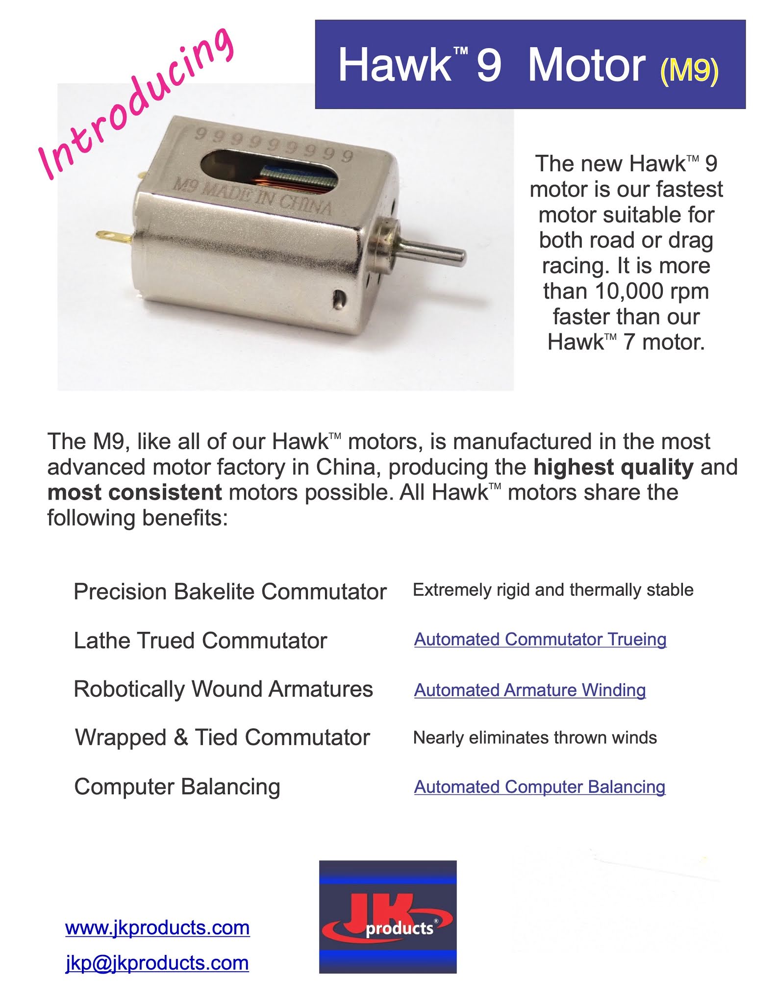 Slot Car News: New JK Hawk 9 Motor - Now Available