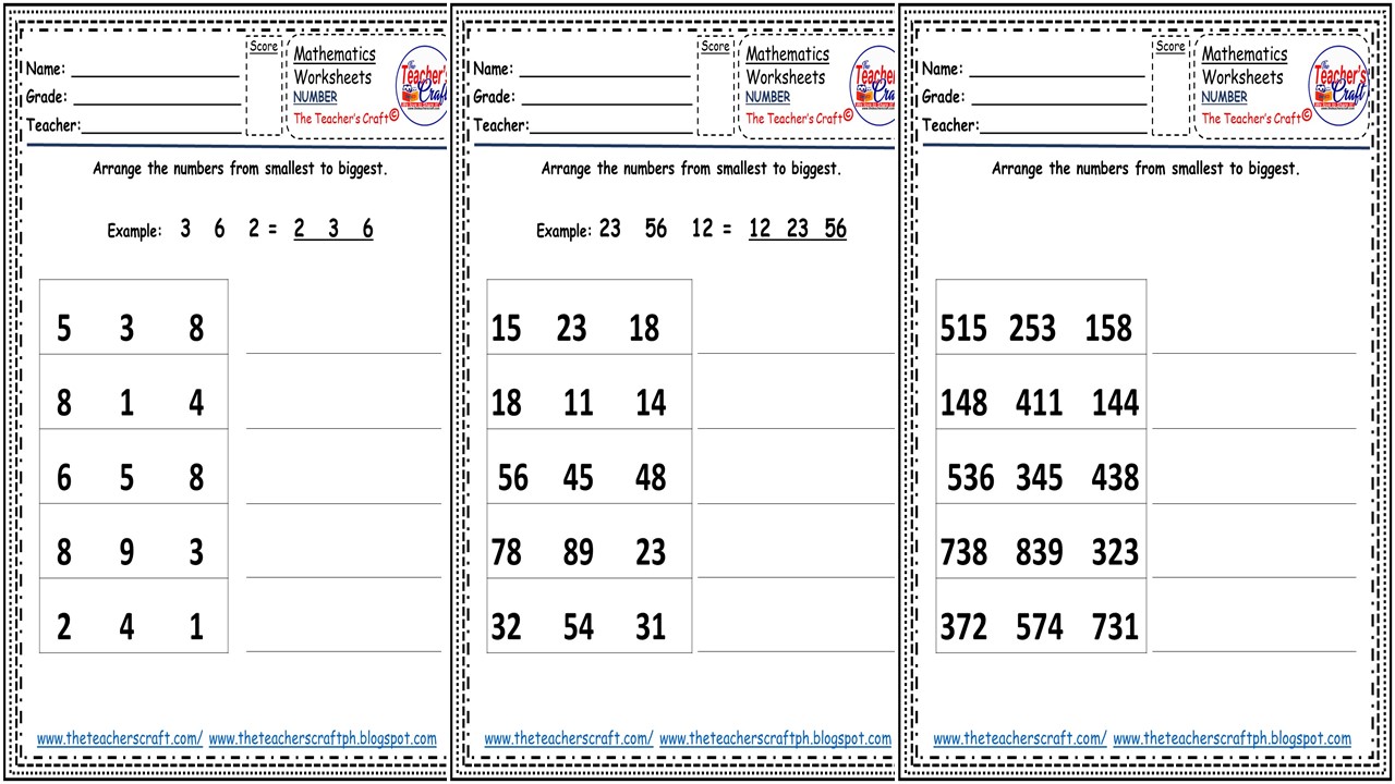 ARRANGING NUMBERS FROM SMALLEST TO BIGGEST - The Teacher's Craft