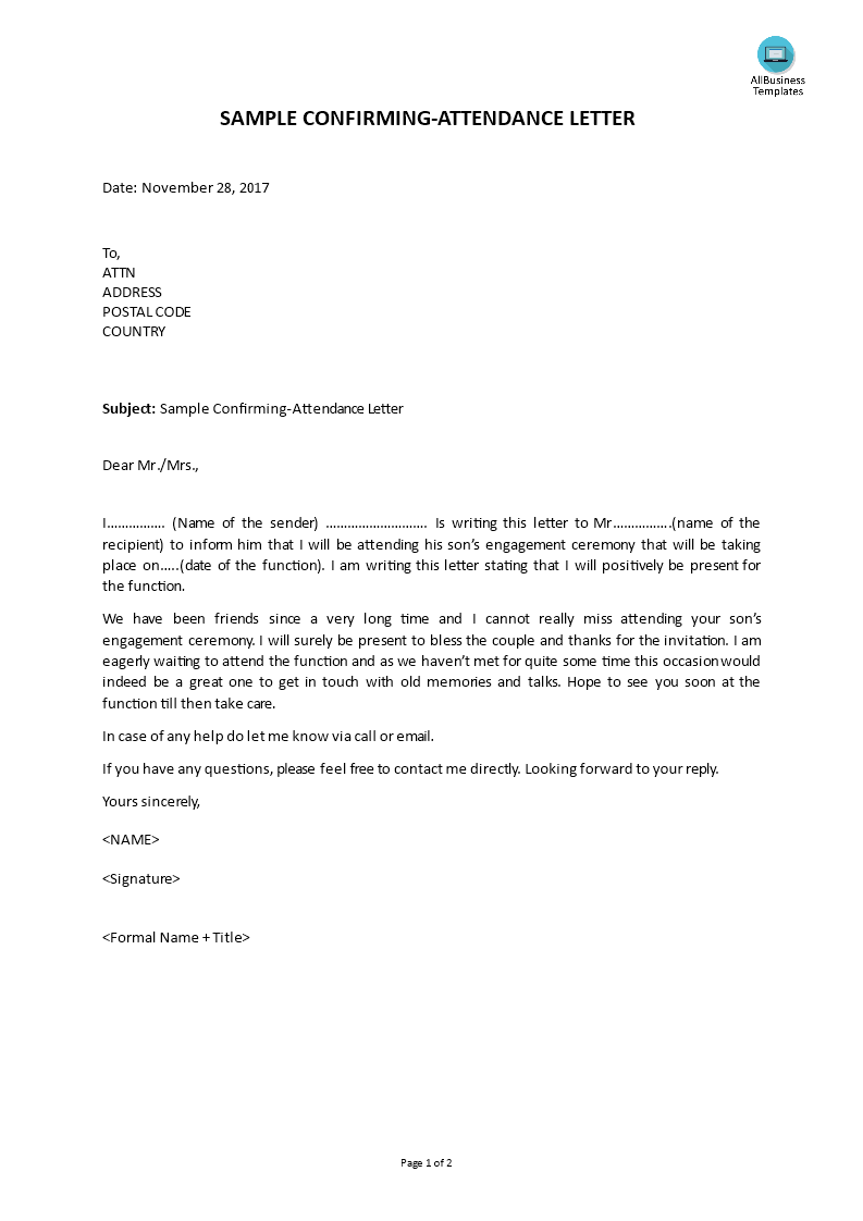 Attendance Letter Template Resume Letter attendance-letter-template-resume-letter