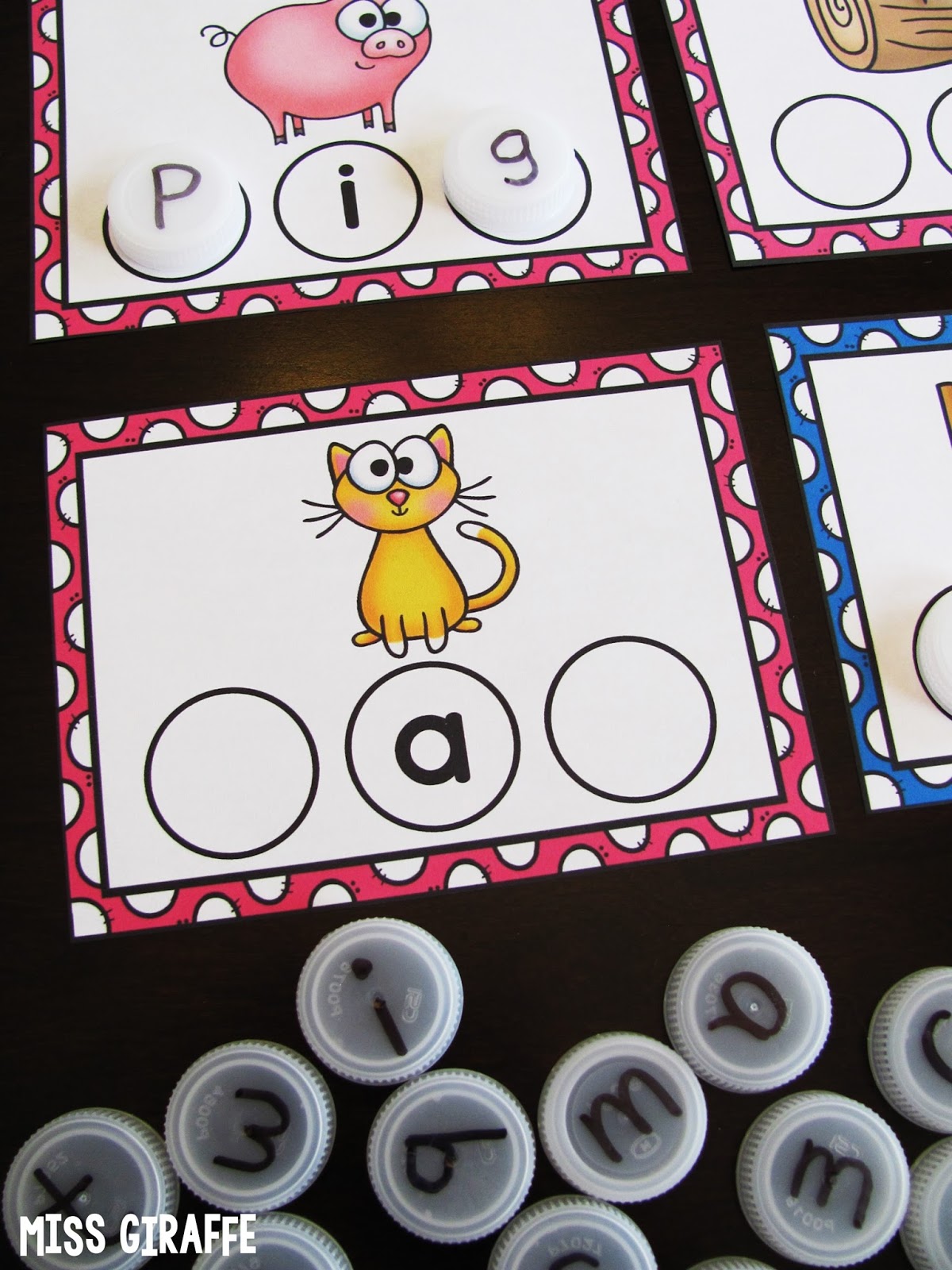 Miss Giraffe's Class: Bottle Cap CVC Word Building Centers