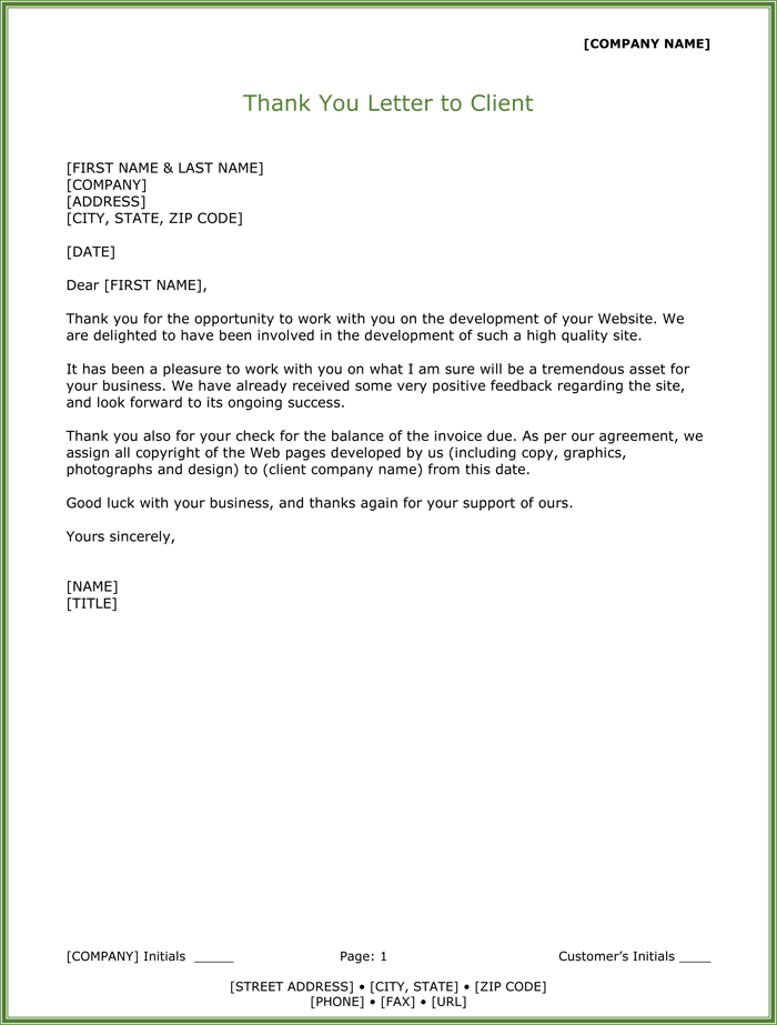 Customer Thank You Letter Template ~ Resume Letter