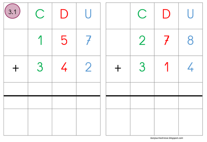 Bonjour Maitresse !: Exercices d'entrainement à l'addition posée