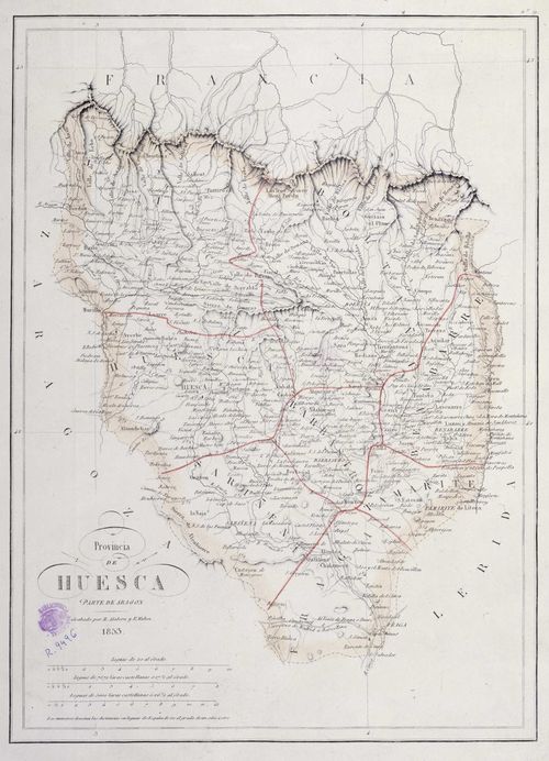 montesdetoledo: Mapa de la provincia de Huesca. 1853.