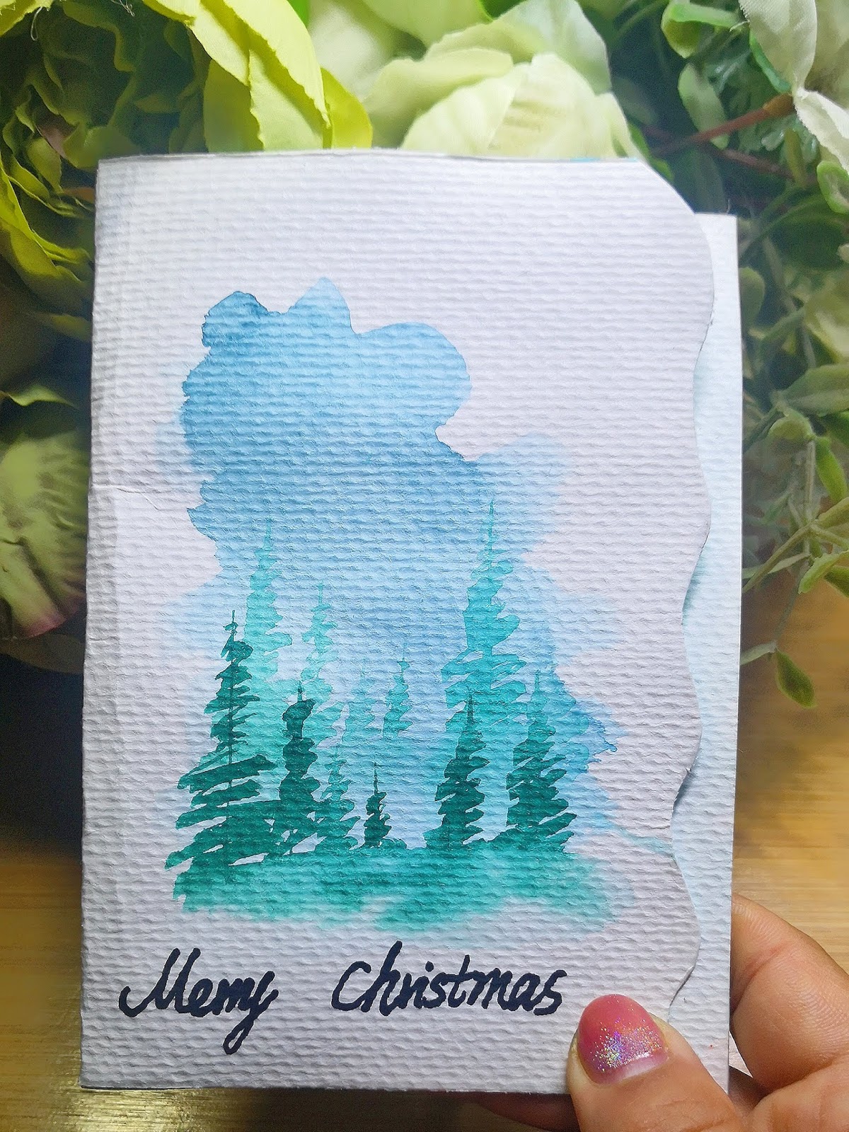 How to make a Christmas watercolor card step by step