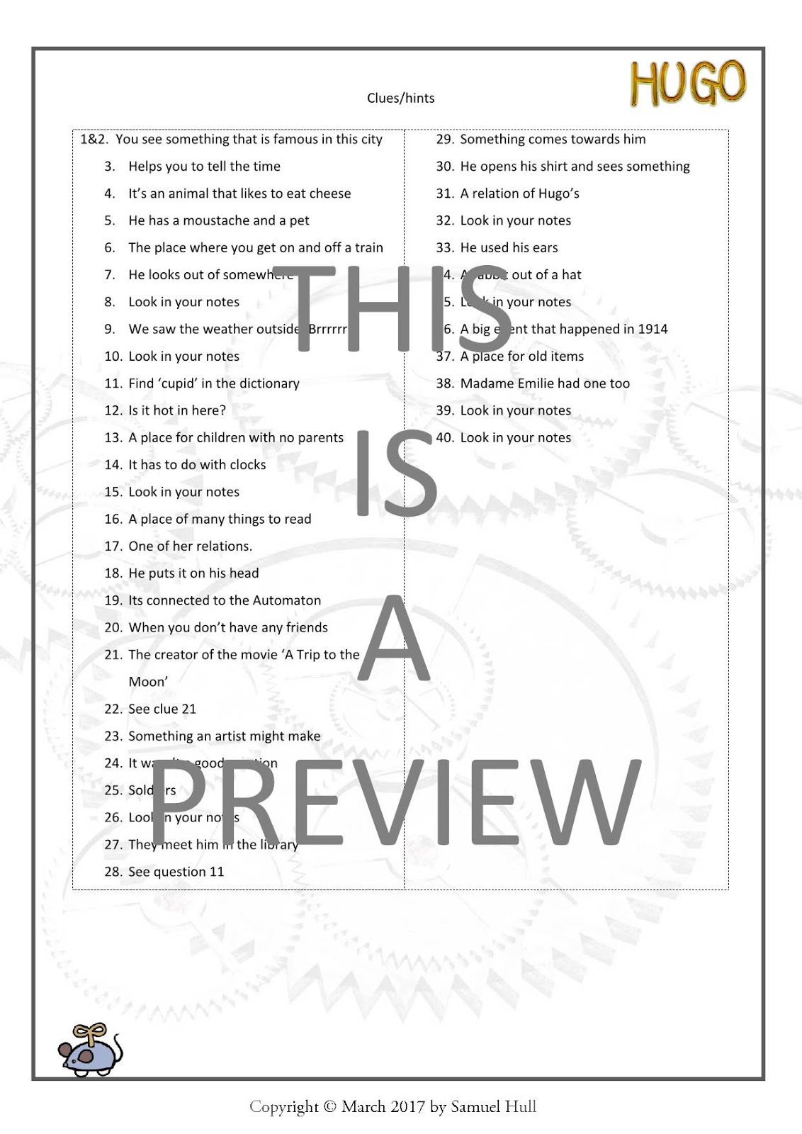 Hugo (2011) - Movie Comprehension Questions + Activities - Answer Key ...