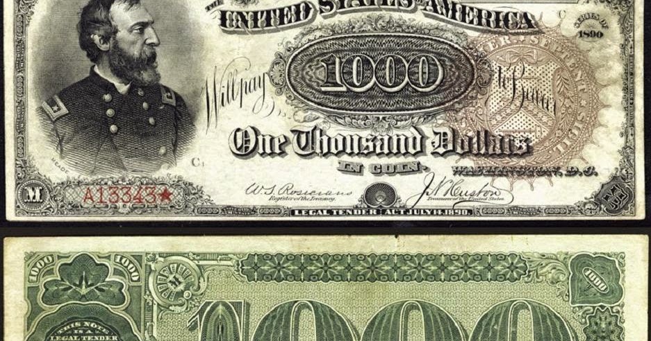 1890 One Thousand Dollar Treasury Note|World Banknotes & Coins Pictures ...